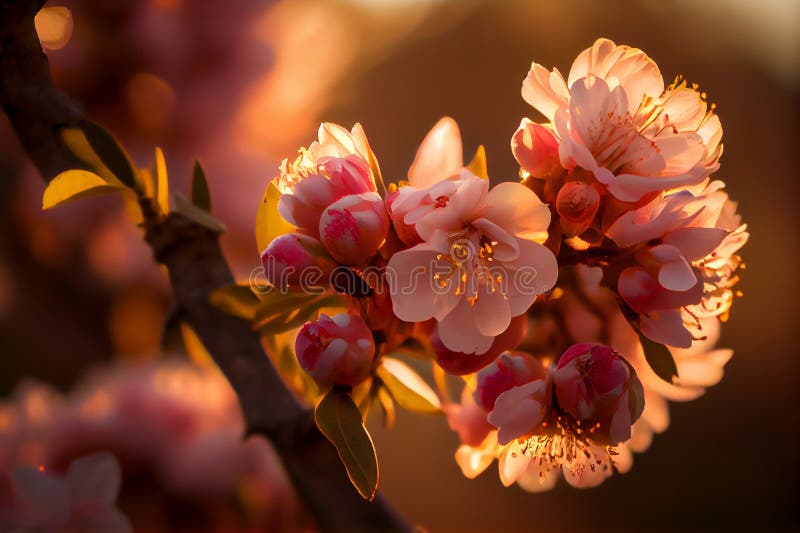 Spring Blossom, Pink Buds and Flowers on Tree Branch. Close Up View ...
