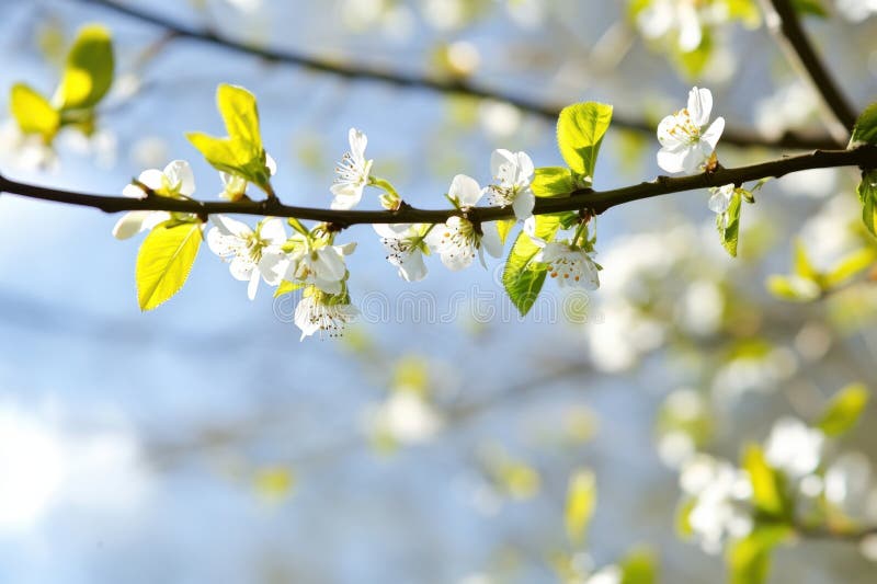 Spring Blossoms on Branch Against Blue Sky - Natures Renewal in Bloom ...