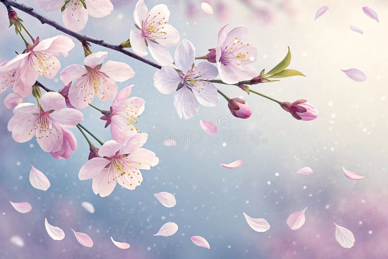 Spring Blossoms, Cherry Blossoms, Gentle Breeze, Soft Pastel Background ...