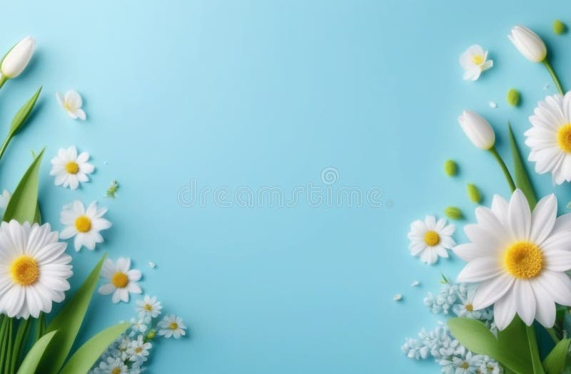 Blue Background with White Blossoms Stock Image - Image of light, sunny ...