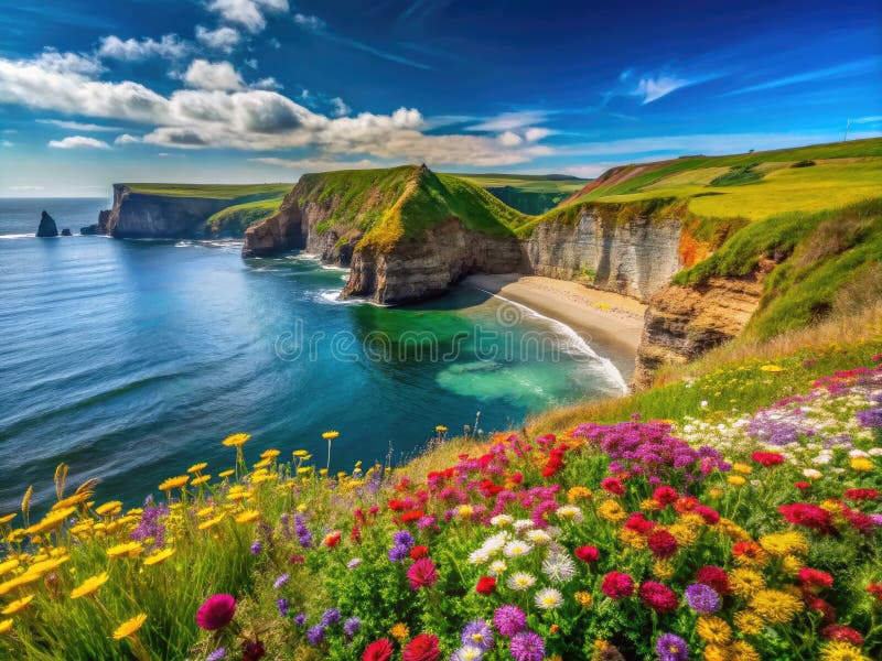 Spring Bluff Cove Panorama Stunning 8K Coastal Landscape with Dramatic ...