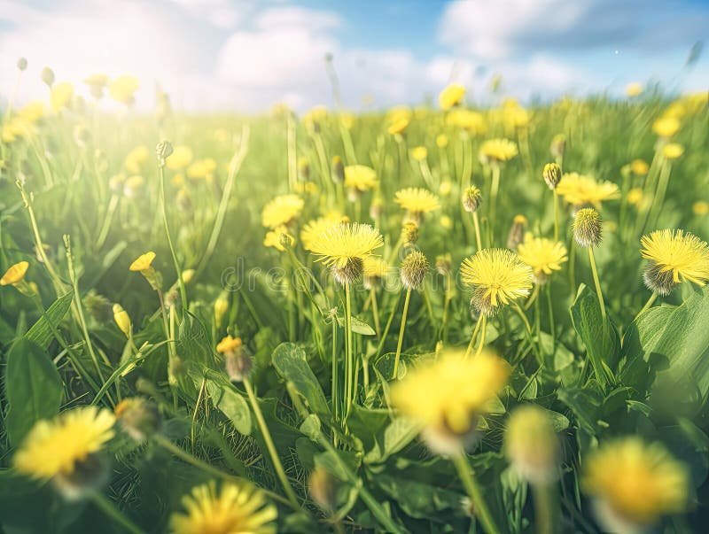 Spring Blurred Background, Green Grass and Sky Stock Photo - Image of ...