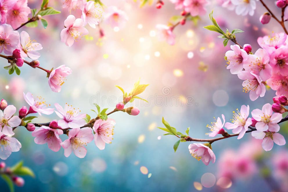 Spring Border with Pink Blossom Flowers Stock Illustration ...