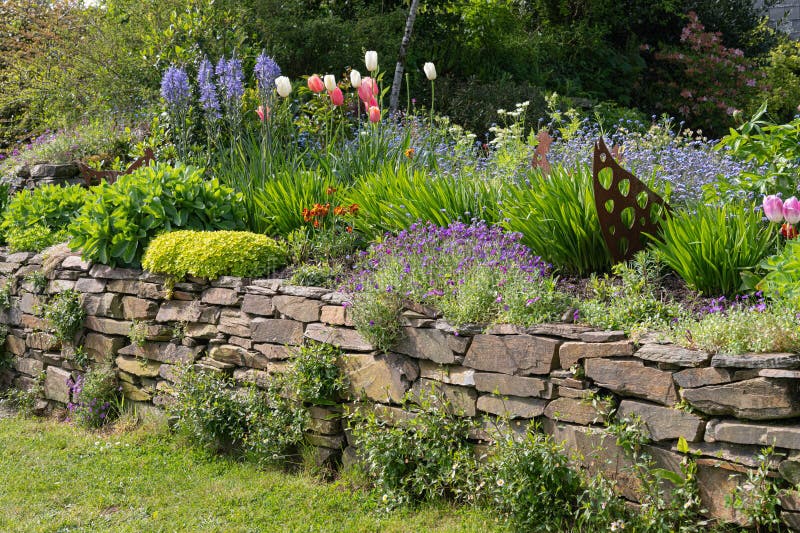 Spring border in the sun stock image. Image of pond - 333012599
