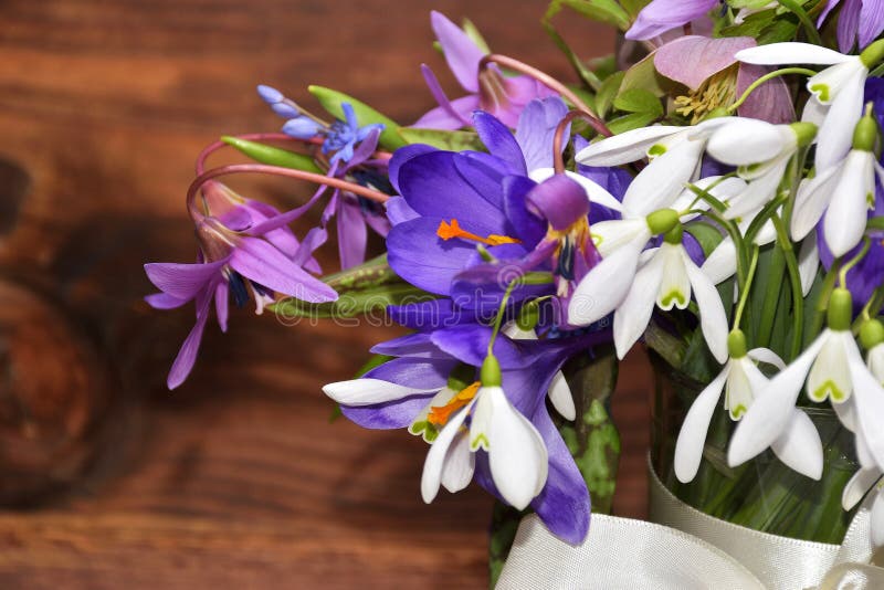 The Spring Bouquet of Flowers on Wood Stock Photo - Image of outside ...