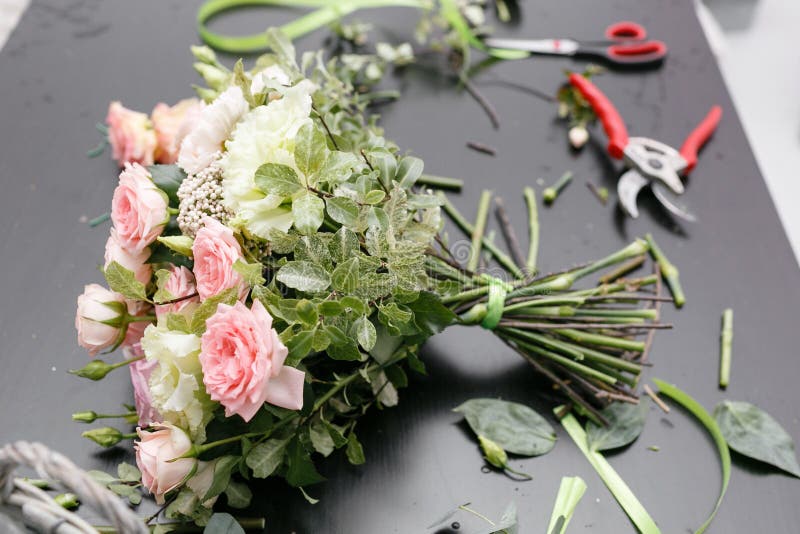 Spring Bouquet on Table. Master Class on Making Bouquets. Learning ...