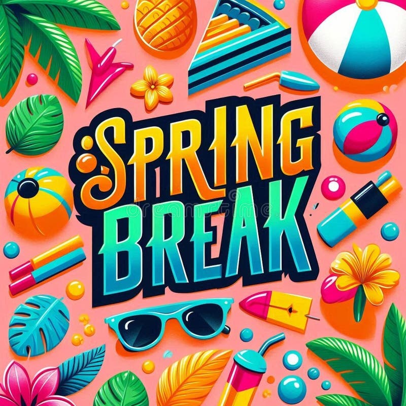 Spring Break Graphic Text with Tropical Design Stock Illustration ...