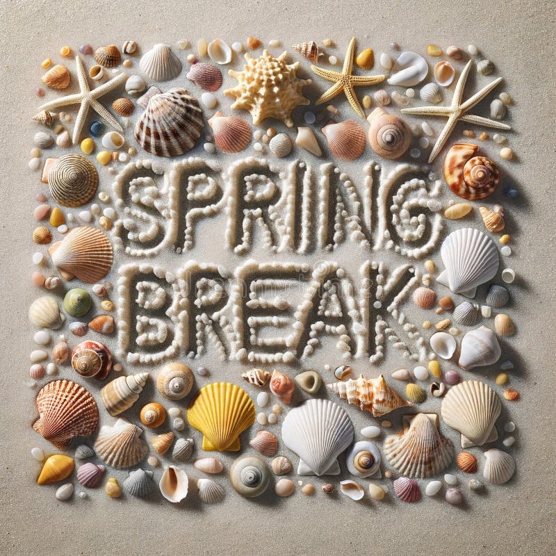 Spring Break Text, Beach, Sand, Shells Stock Illustration ...
