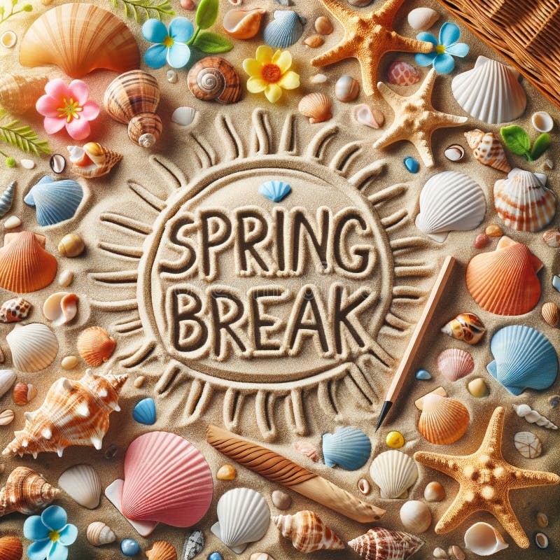Spring Break Text, Beach, Sand, Shells Stock Illustration ...