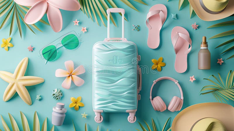 Spring Break Travel Essentials Featuring Suitcase, Sunglasses, Flip ...