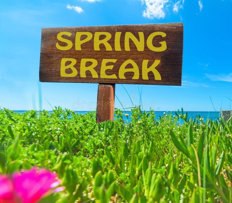 Spring Break Written on a Wooden Sign Stock Photo - Image of rocks ...