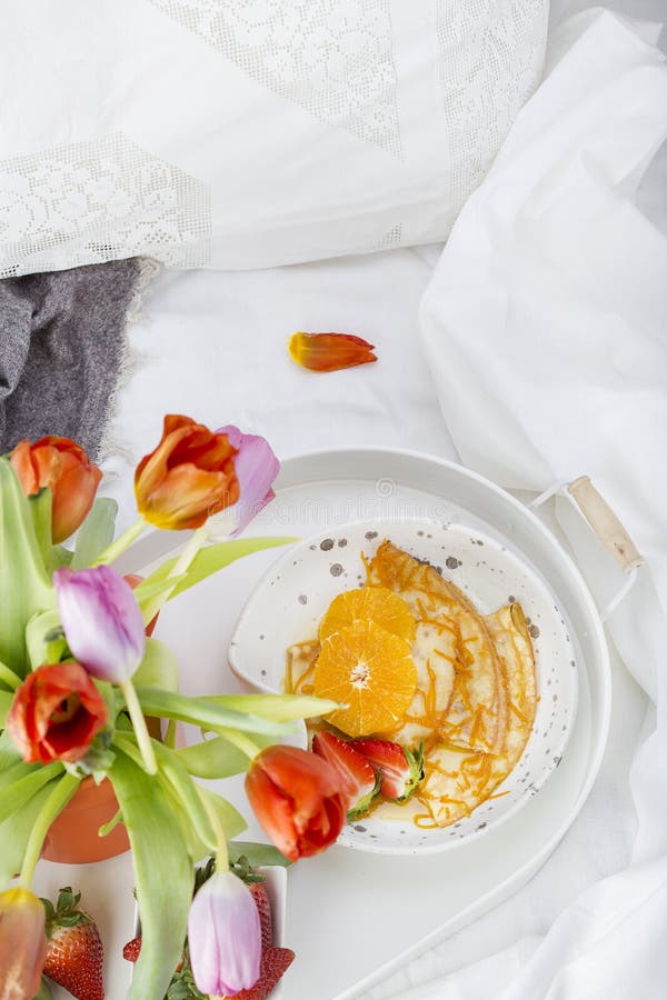 Spring breakfast in bed stock image. Image of breakfast - 111839185