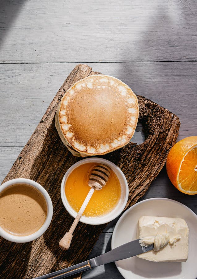 Spring Breakfast with Coffee and Pancakes Stock Photo - Image of ...