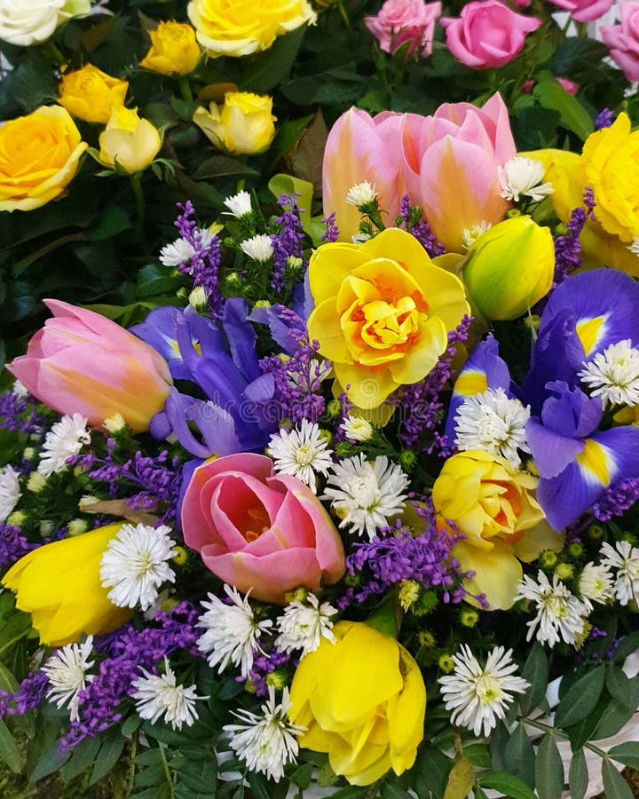 Spring Bright Bouquet in a Basket Stock Image - Image of bouquet ...