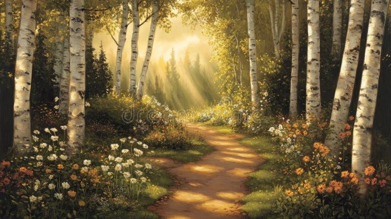 Spring Brings New Life To a Birch Forest, Where a Winding Path is ...