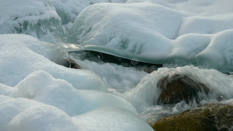 Spring Brook Close Up. Melting Ice on a Mountain River Stock Video ...