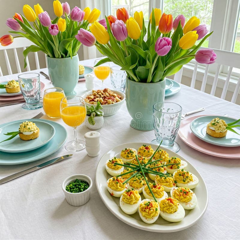 Spring Brunch Table Setting Stock Illustration - Illustration of ...