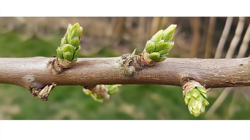 Spring Buds Sprouting on Branch, Orchard Background, Growth Stock Photo ...