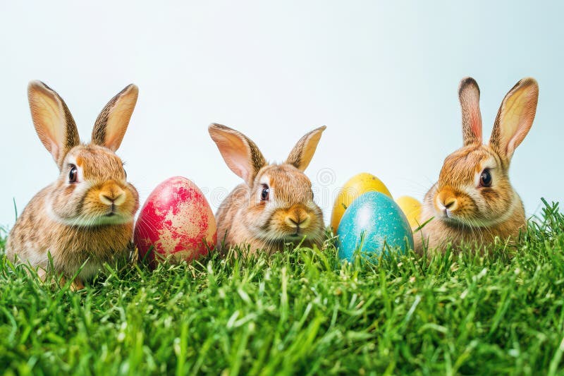Spring Bunnies with Bright Eggs Stock Image - Image of cheerful, easter ...