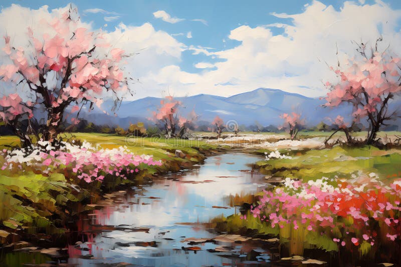 Spring California. Oil Painting in Impressionism Style Stock ...