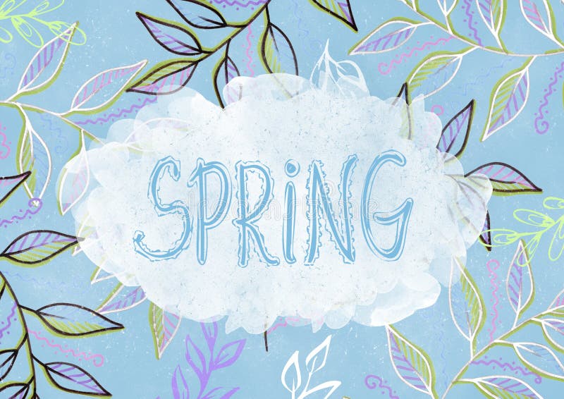 Spring - Calligraphy Lettering with Marker Leaves with White Cloud on ...
