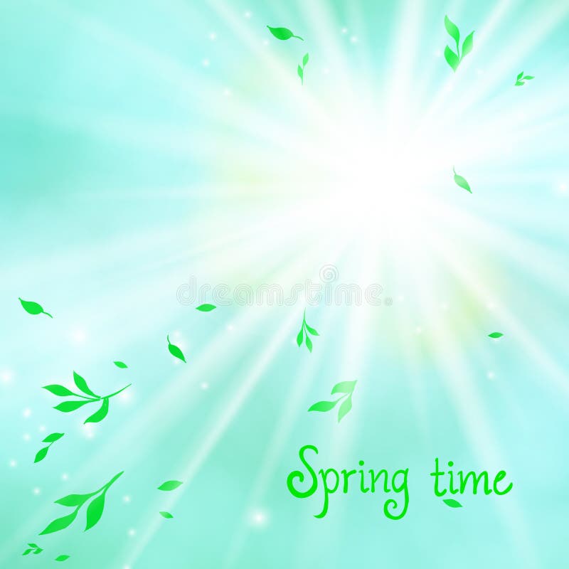 Spring Card Background with Sun and Leaves Stock Vector - Illustration ...