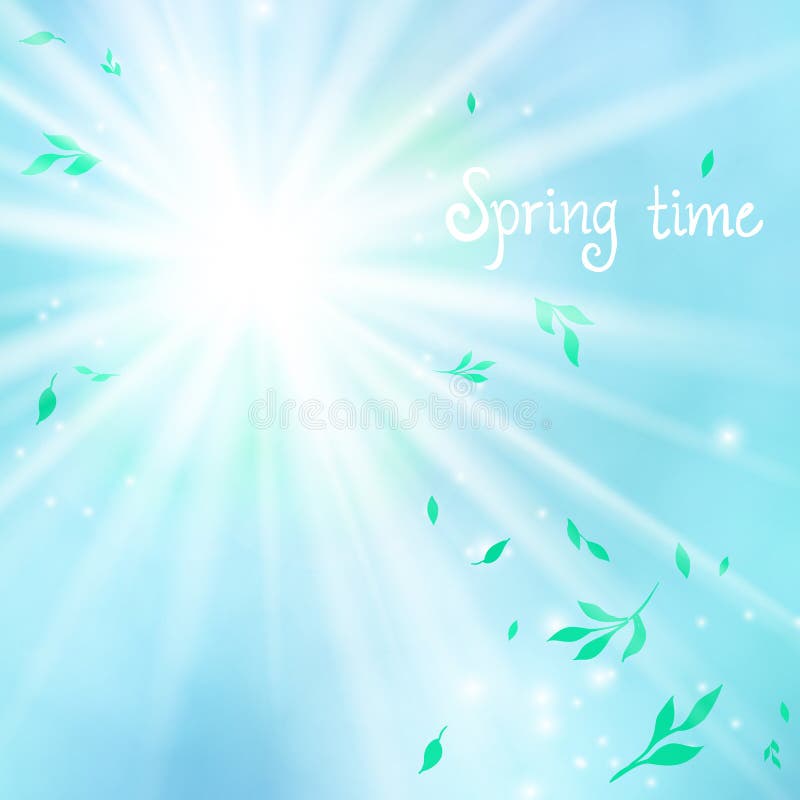 Spring Card Background with Sun and Leaves Stock Vector - Illustration ...