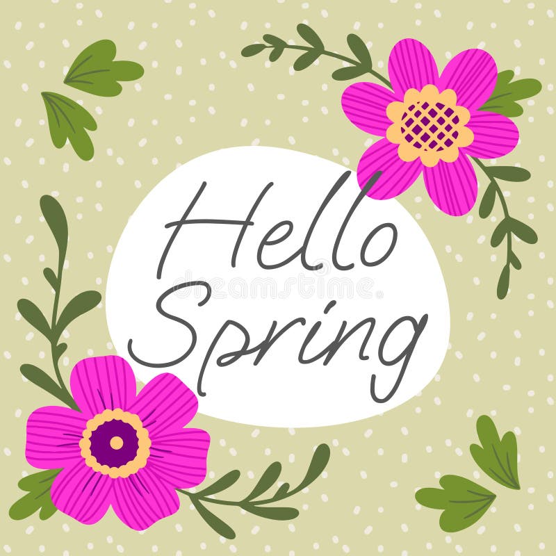 Spring Card with Flat Floral Design in Hand Drawn Style and Lettering ...