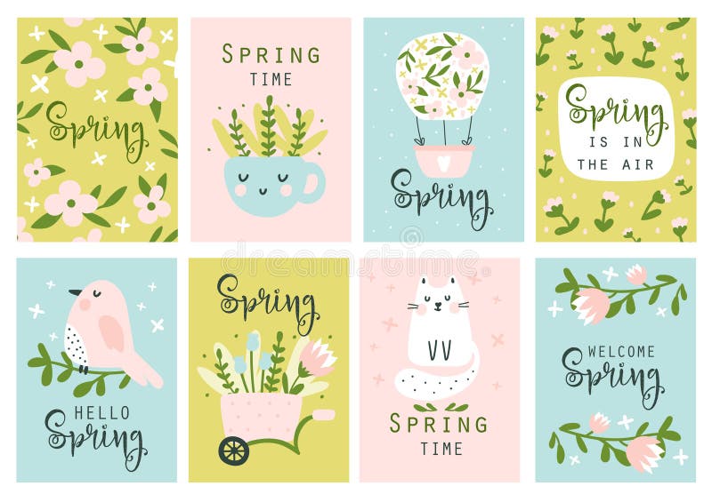 Spring Card Set with Flowers. Vector Illustration Stock Vector ...