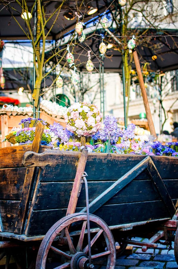 Spring in the carriage stock photo. Image of basket, easter - 68501096