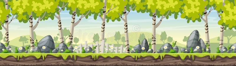 Spring Cartoon Landscape stock vector. Illustration of forest - 126871160