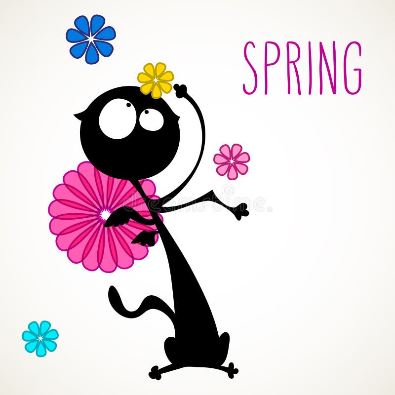 Spring cat stock vector. Illustration of blooming, funny - 29449921
