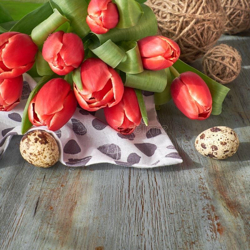 Spring Celebration Background: Bunch of Red Tulips, Spring Decor Stock ...