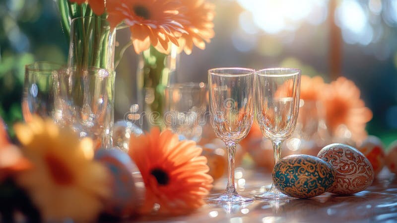 Spring Flowers Table Setting Wine Glasses Vibrant Colors Stock Photos ...