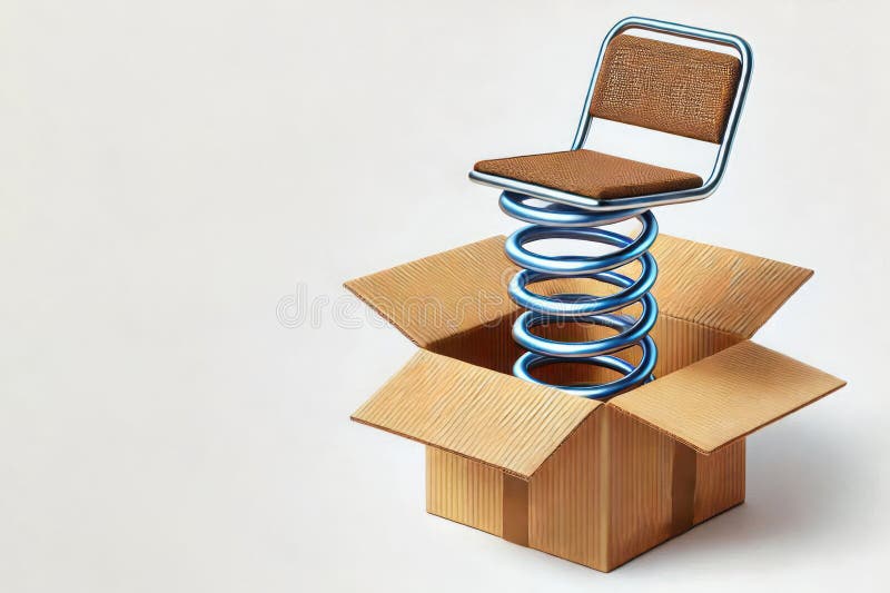 Spring Chair in a Cardboard Box. Space for Text. Stock Photo - Image of ...