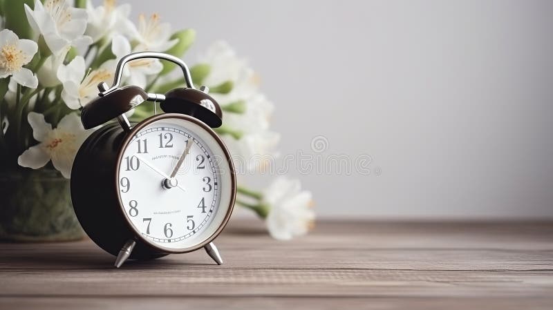 Spring Change, Daylight Saving Time Concept. White Alarm Clock and ...