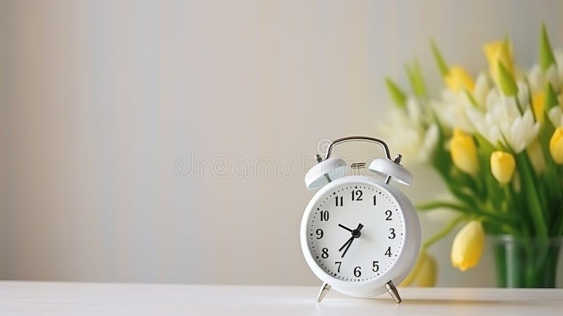 Spring Change, Daylight Saving Time Concept. White Alarm Clock and ...