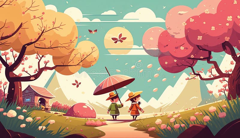 Spring Character Spring Outing Illustration Spring Festival Landscape ...