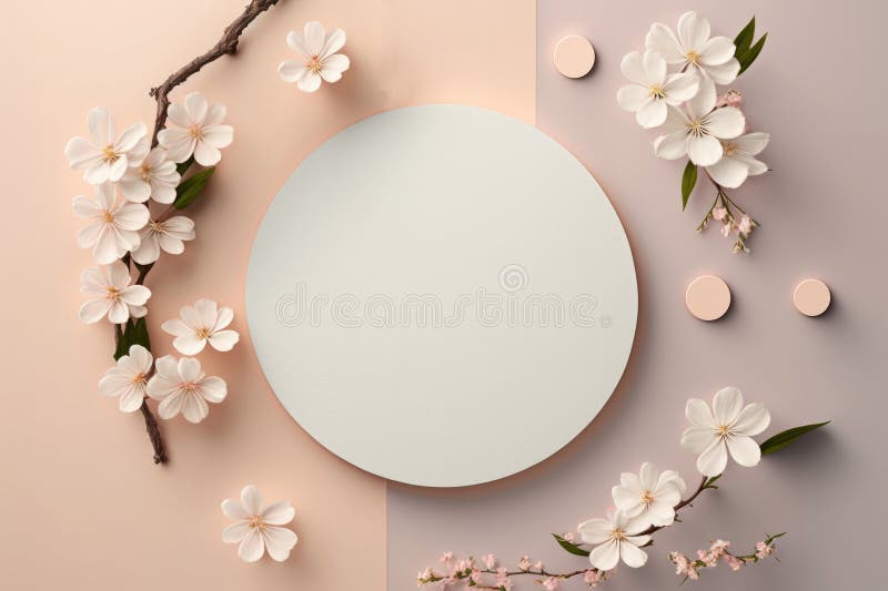 Spring Cherry Blossom Flat Lay Design with Blank Copy Space. Empty ...