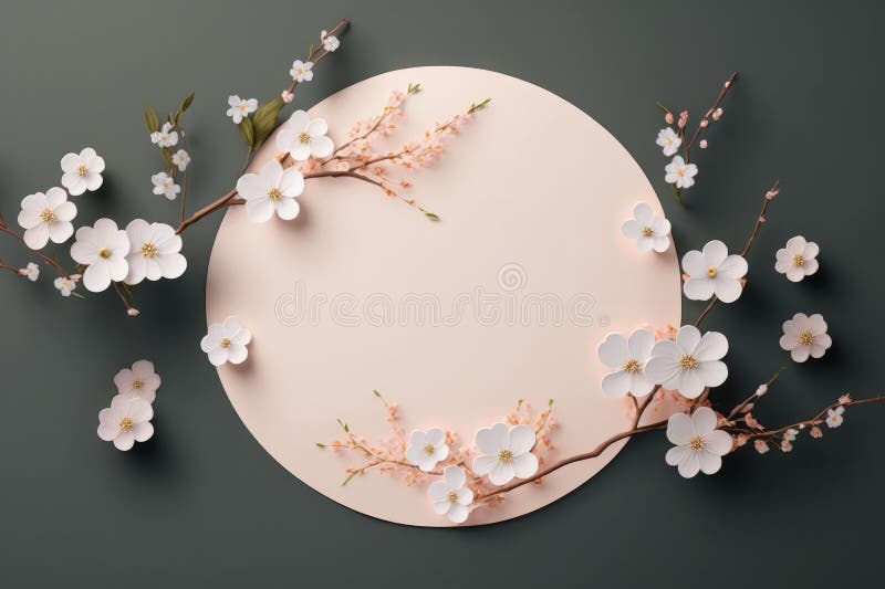 Spring Cherry Blossom Flat Lay Design with Blank Copy Space. Empty ...