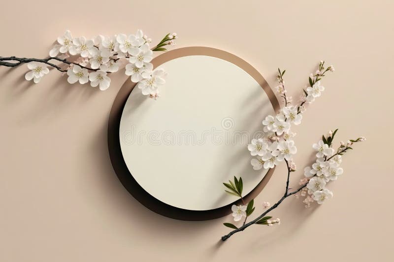 Spring Cherry Blossom Flat Lay Design with Blank Copy Space. Empty ...