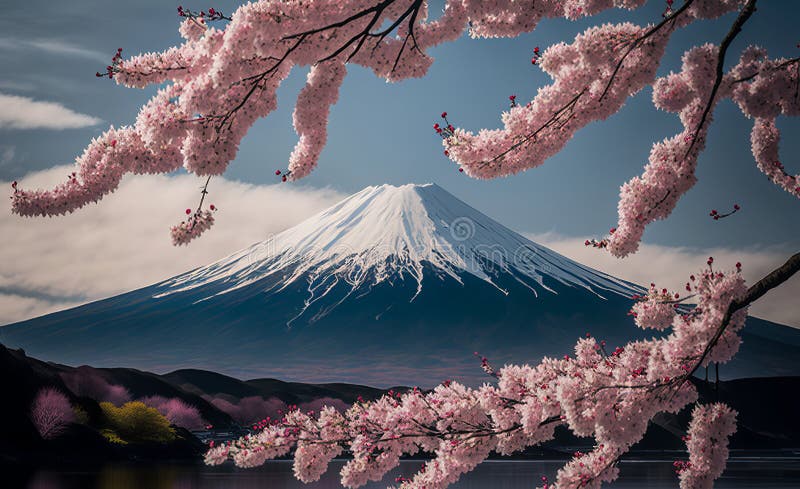 Spring Cherry Blossom with Mount Fuji in the Background. Generative Ai ...