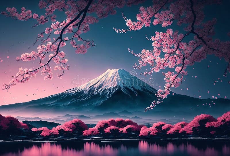 Spring Cherry Blossom with Mount Fuji in the Background. Generative Ai ...