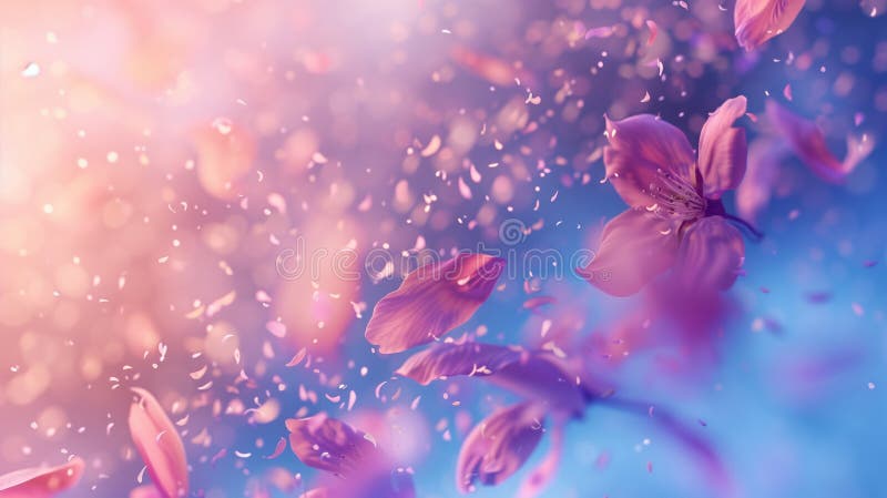 Spring Cherry Blossom. Sakura Branch in Springtime with Falling Petals ...