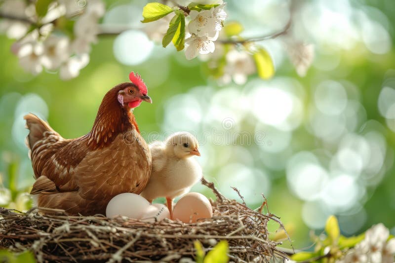 Spring Chickens are Hatching Eggs in the Nest,outside World is in a ...