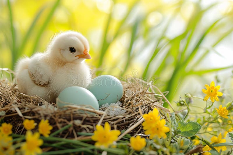 Spring Chickens are Hatching Eggs in the Nest,outside World is in a ...