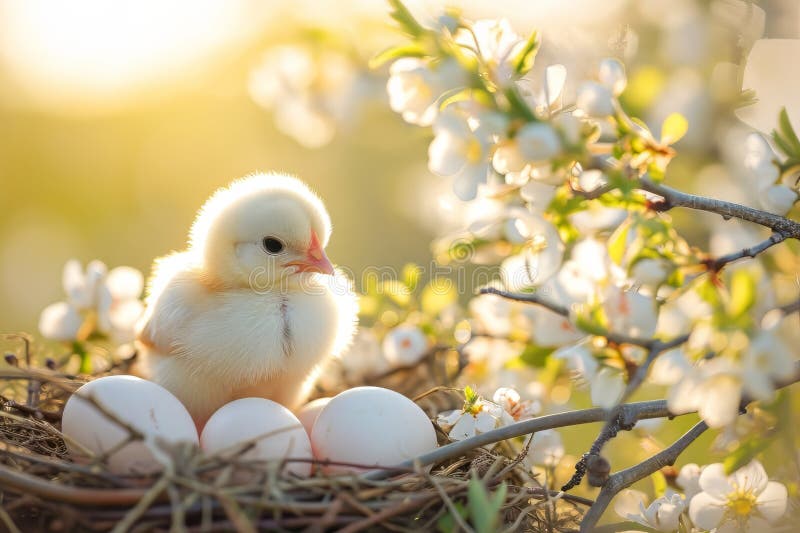 Spring Chickens are Hatching Eggs in the Nest,outside World is in a ...