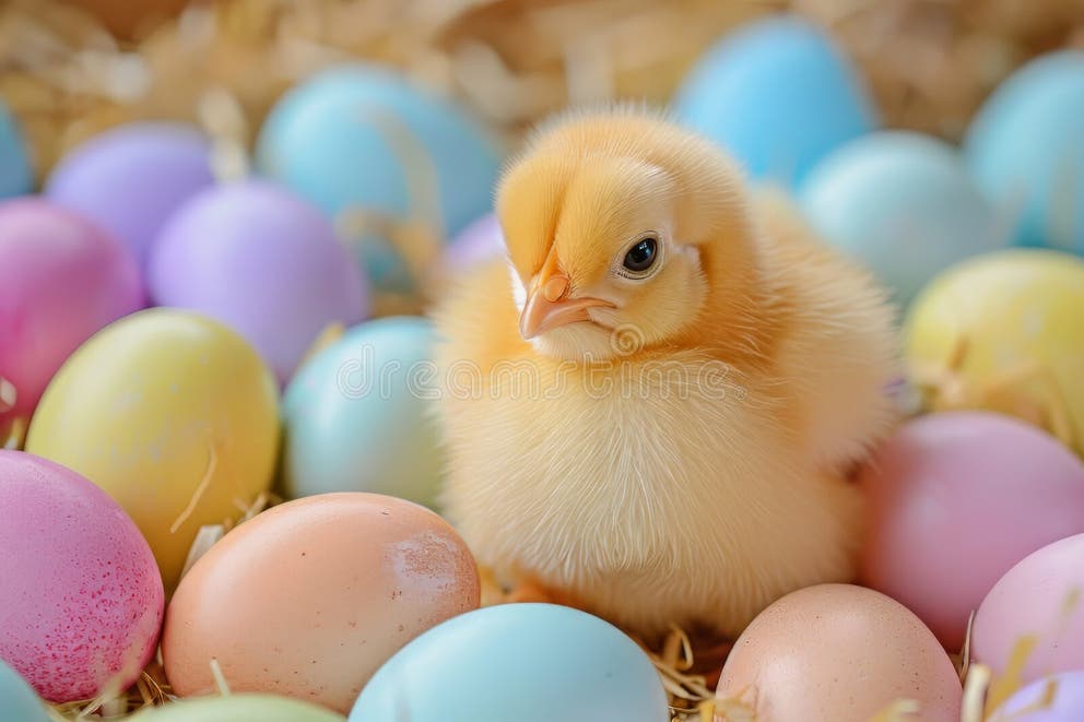 Spring Chickens are Hatching Eggs in the Nest,outside World is in a ...