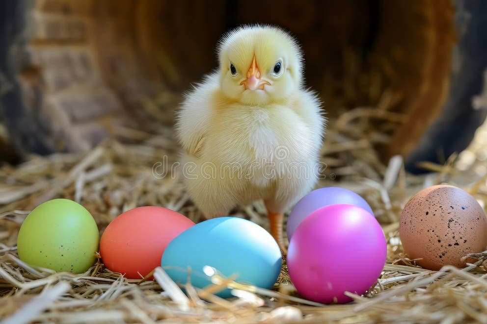 Spring Chickens are Hatching Eggs in the Nest,outside World is in a ...