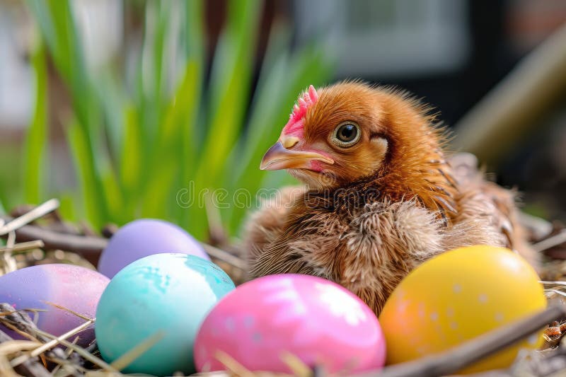 Spring Chickens are Hatching Eggs in the Nest,outside World is in a ...